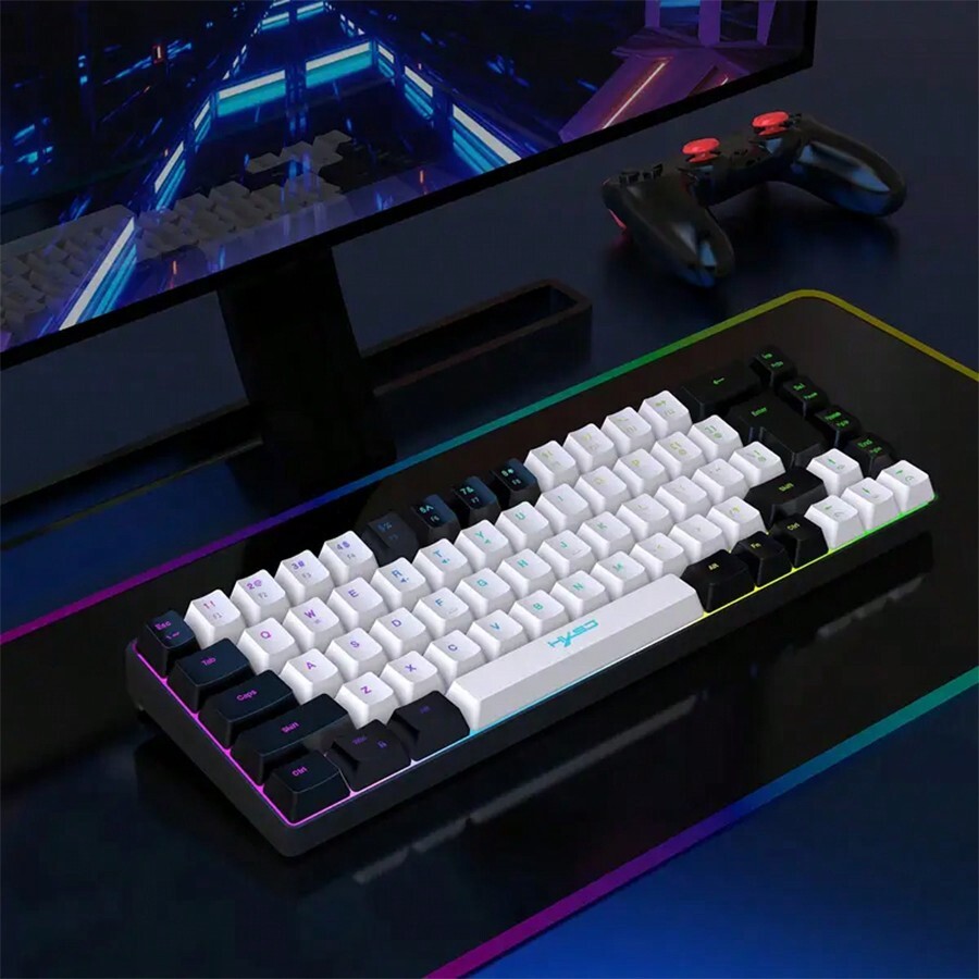 Black & White RGB Keyboard And Cellular Gaming Mouse, Compact 68-Key ...