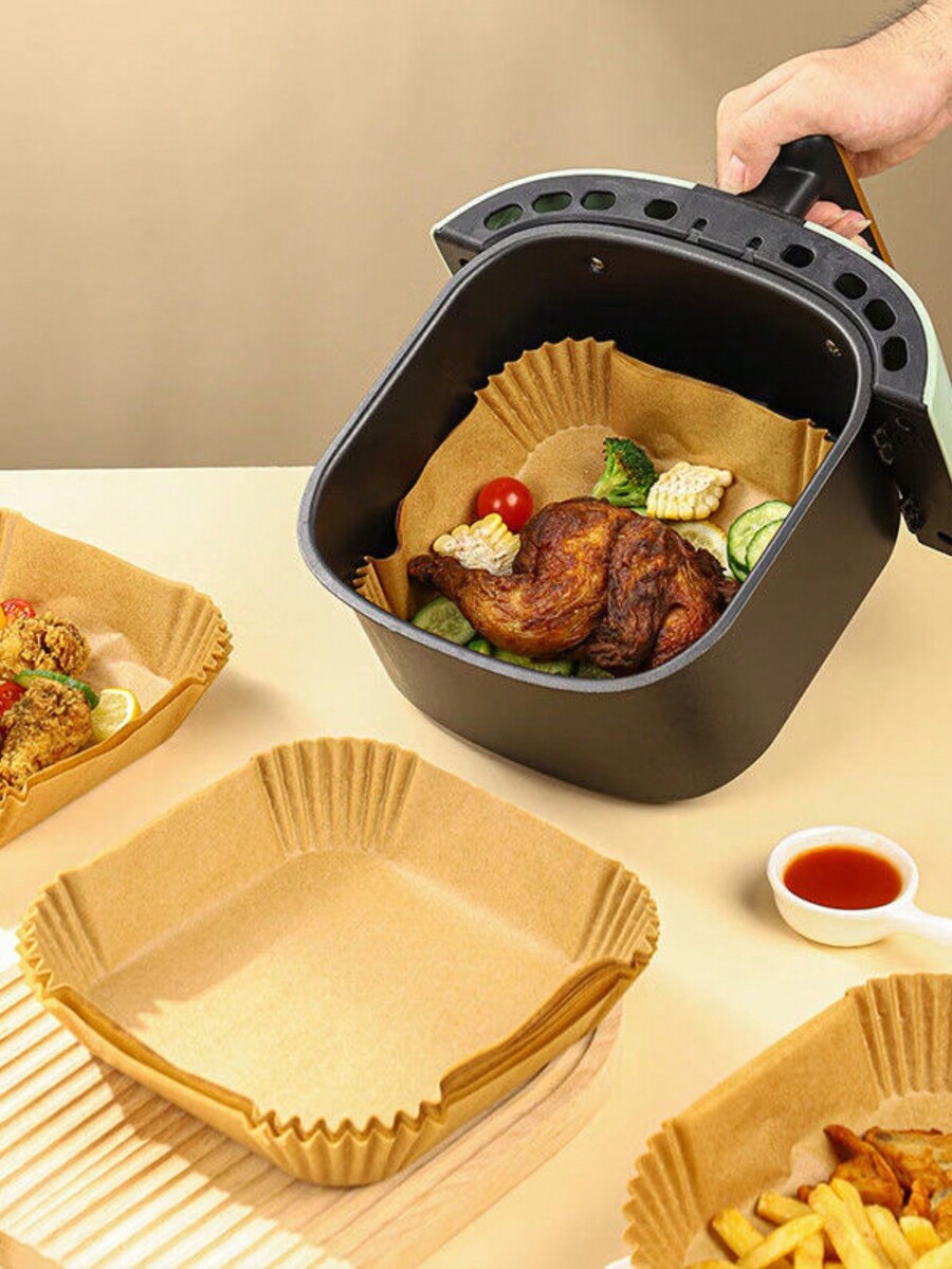 50pcs Square Air Fryer & Baking Paper, Kitchen Food Tray Liner, Bbq ...