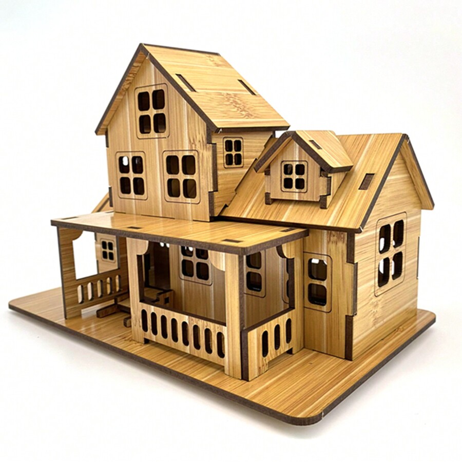 1pc Wooden Diy Model Puzzle Kit, Western Style House Model, 3d Stereo Puzzle Craft Kit, Laser ...