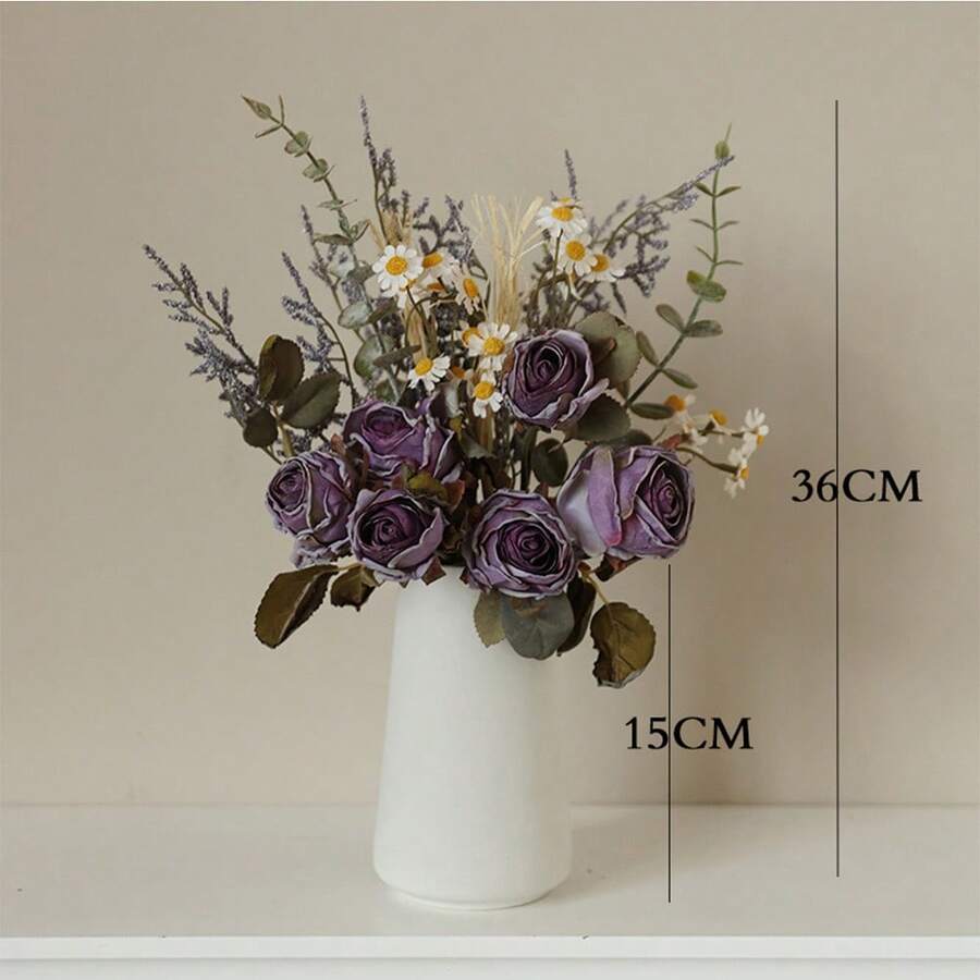 2 Bundles (6 Stems) Artificial Dried Rose Flower Bouquets For Table ...