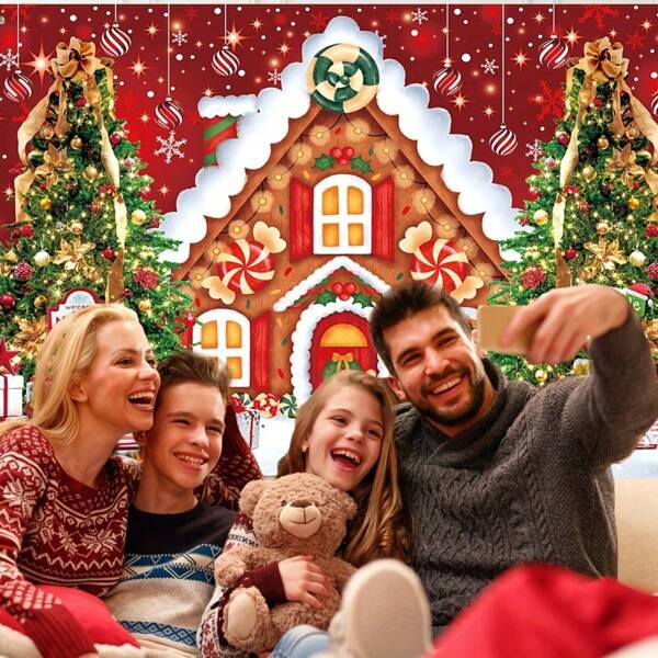 Christmas Party Backdrop Christmas Gingerbread House Backdrop Glitter ...