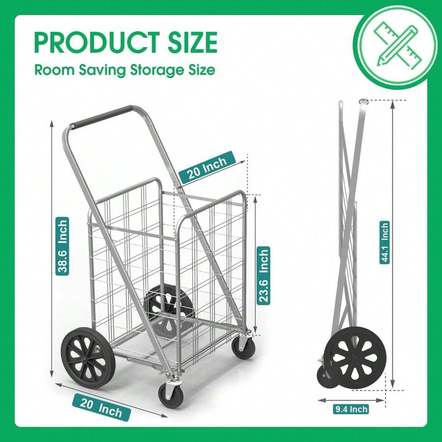 Jumbo Shopping Cart with Wheels and Liner 360 Metal Foldable Grocery ...