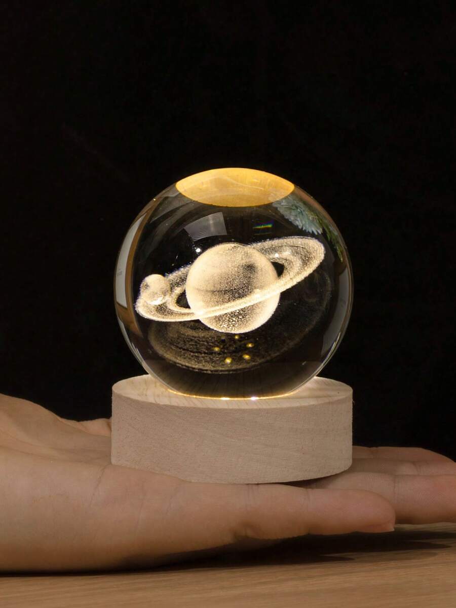 1pc Unisex Khaki-Colored Crystal Ball With Luminescent Saturn, Table ...