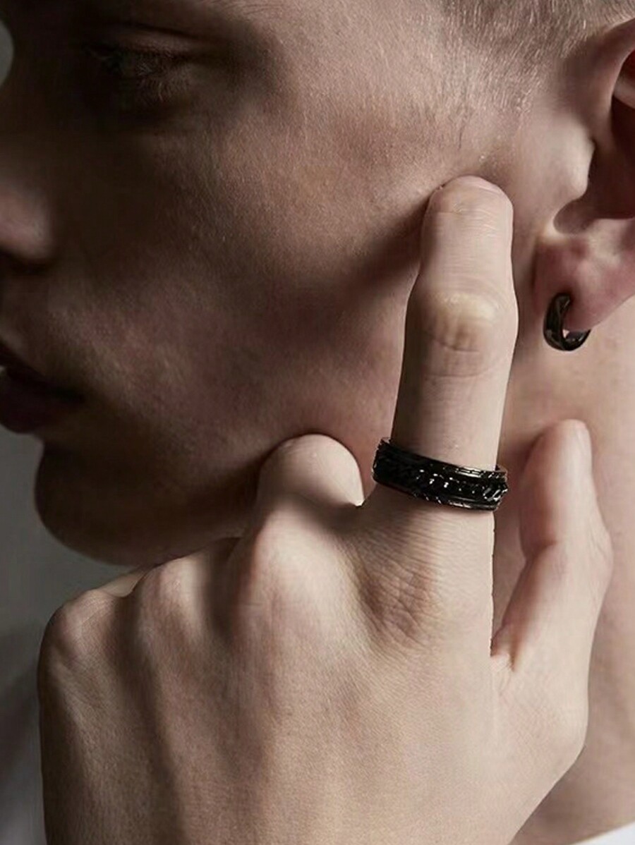 5 Stylish Stainless Steel Embossed Chain Ring Set For Men's Everyday ...