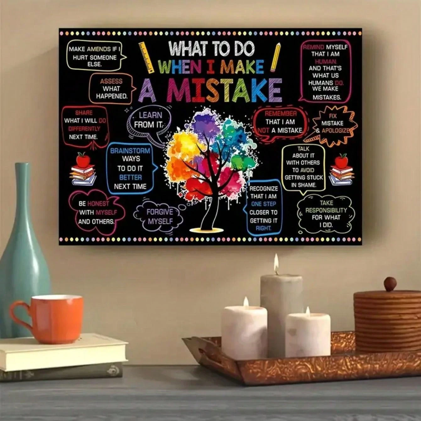 1pc - Motivational Classroom Decor Artwork With Black Abstract Design ...