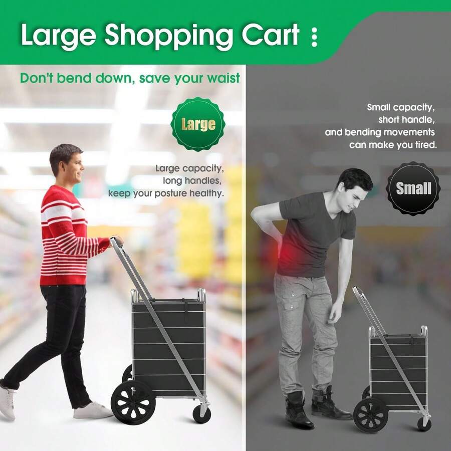 Jumbo Shopping Cart with Wheels and Liner 360 Metal Foldable Grocery ...