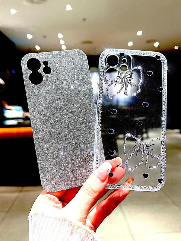 1pc High Transparency Sparkle Rhinestone Edge Butterfly Knot Phone Case ...