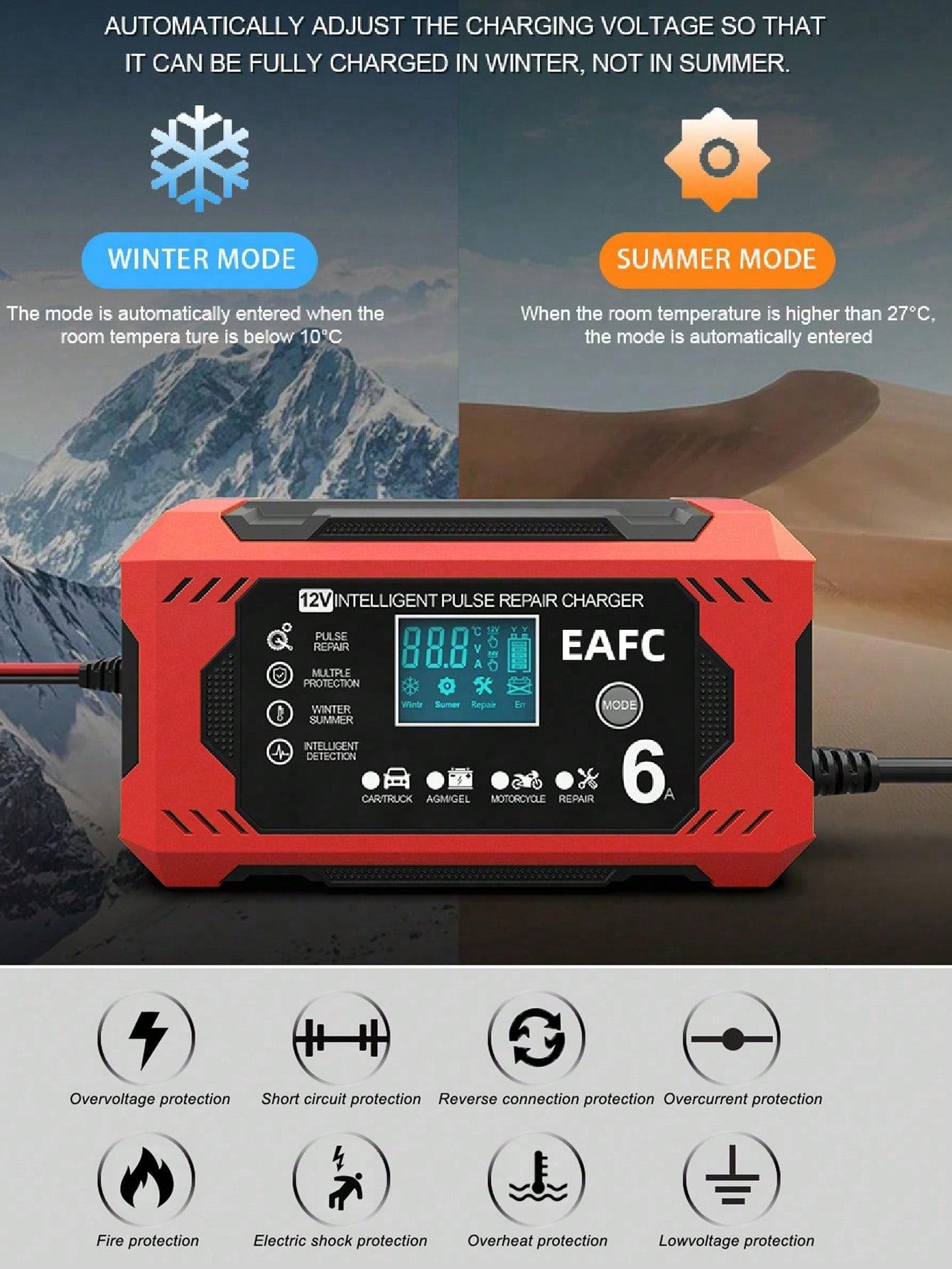 Car Battery Charger, 12V 6A Smart Battery Trickle Charger Automotive ...