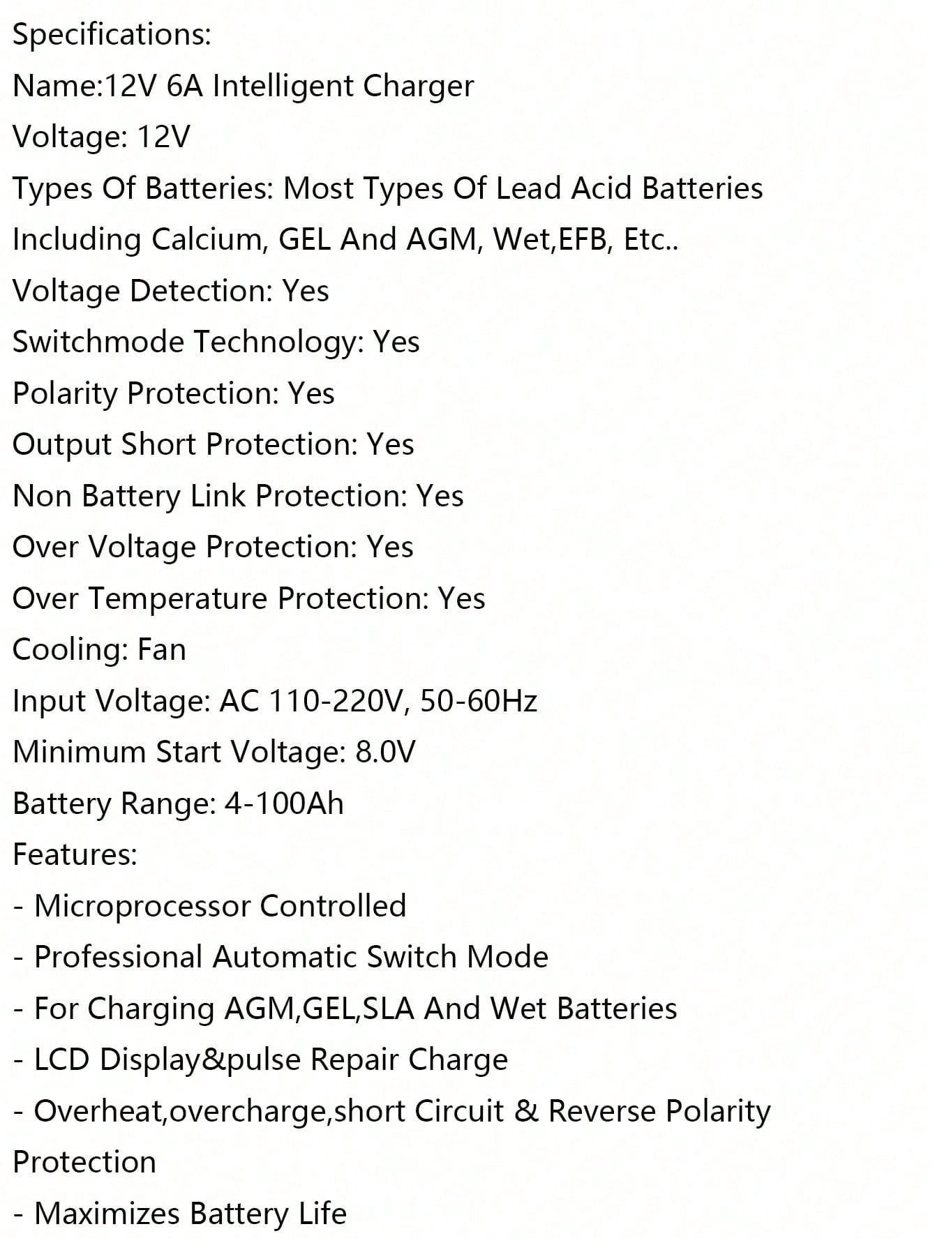 Car Battery Charger, 12V 6A Smart Battery Trickle Charger Automotive ...