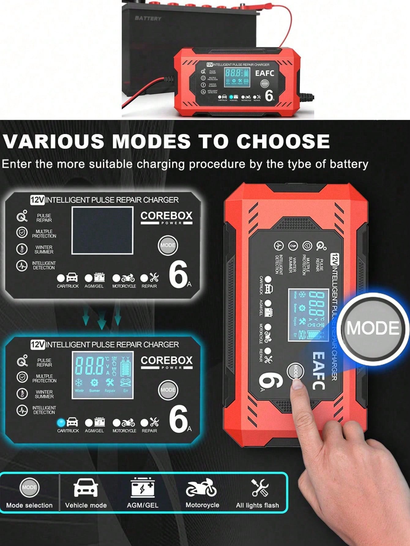 Car Battery Charger, 12V 6A Smart Battery Trickle Charger Automotive ...