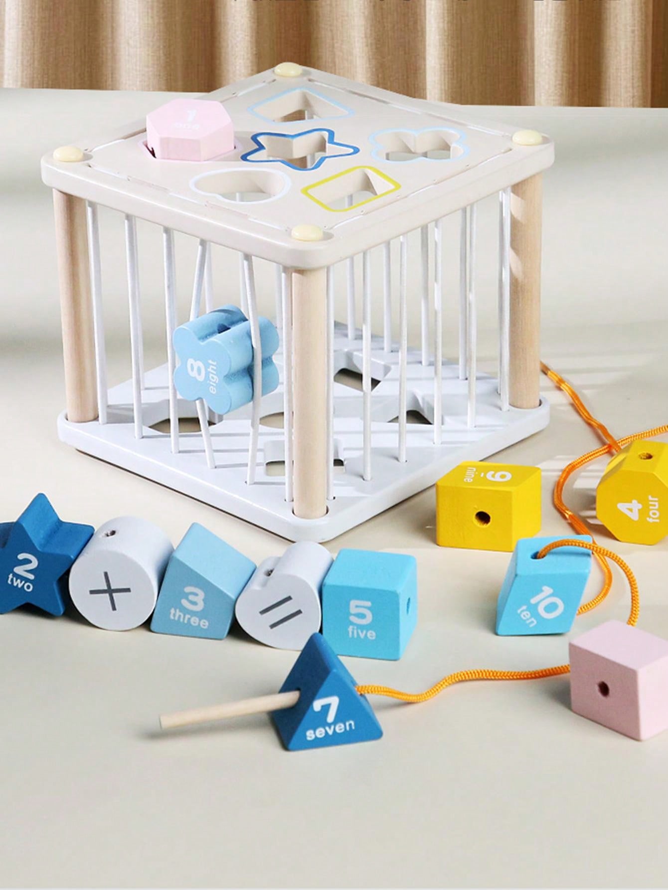 Wooden Building Block Puzzle Toy For Kids To Learn Numbers, Shapes And ...