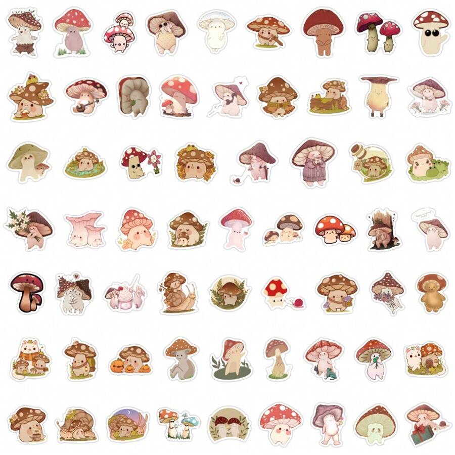 60PCS Cute Cartoon Mushroom Stickers Cottagecore Stickers Mushrooms ...