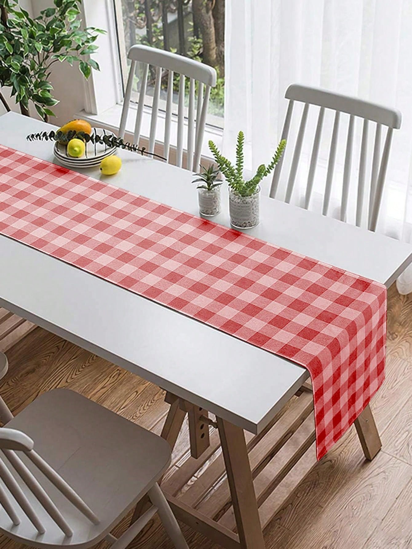 Pink & White Checkered Tablecloth | SHEIN USA