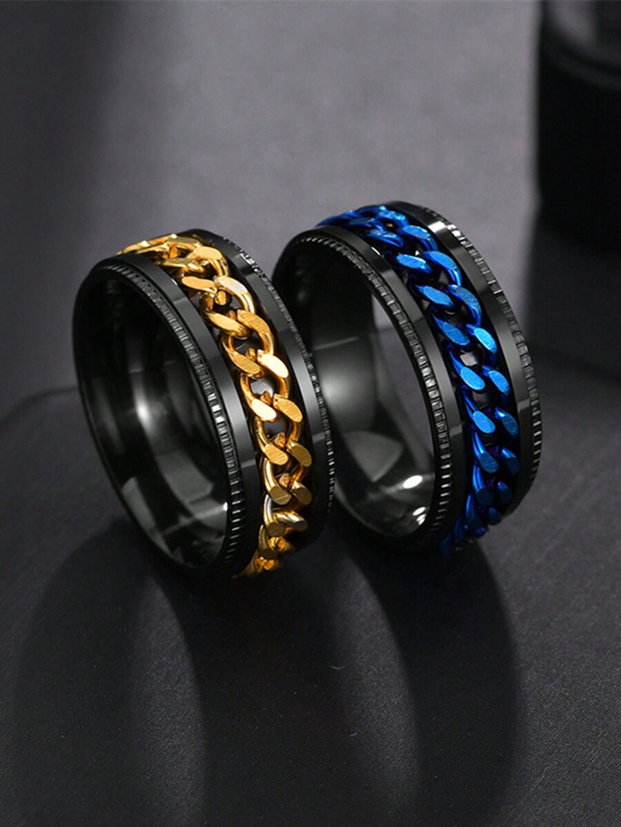 5 Stylish Stainless Steel Embossed Chain Ring Set For Men's Everyday ...