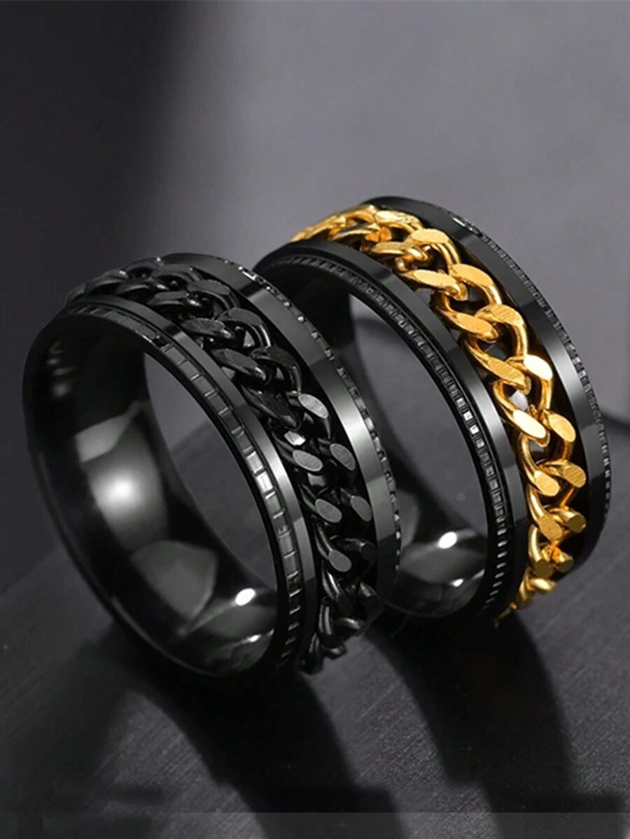 5 Stylish Stainless Steel Embossed Chain Ring Set For Men's Everyday ...