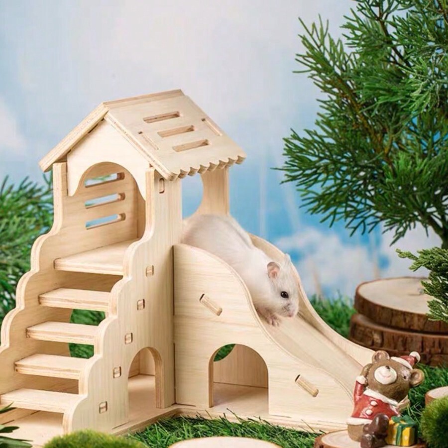 Hamster Wooden Toy Hideout House & Slide & Loft Wooden House | SHEIN USA
