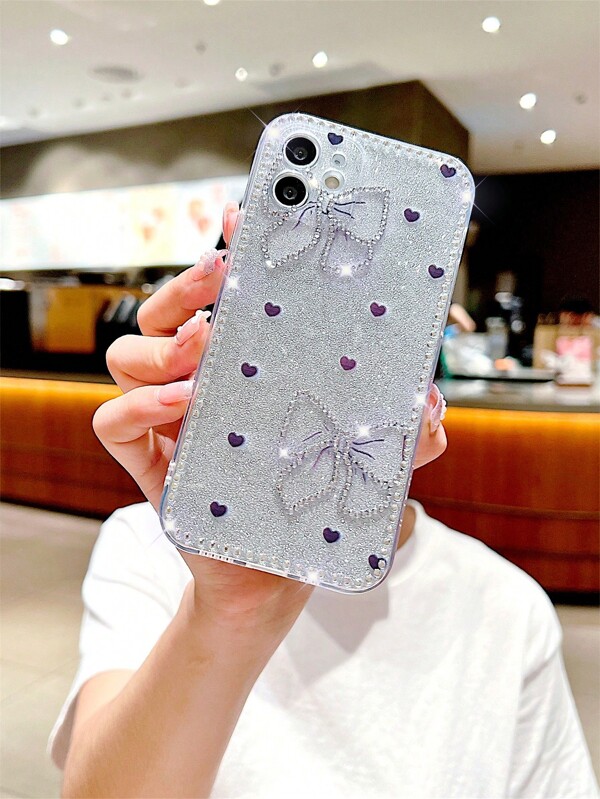 1pc High Transparency Sparkle Rhinestone Edge Butterfly Knot Phone Case ...