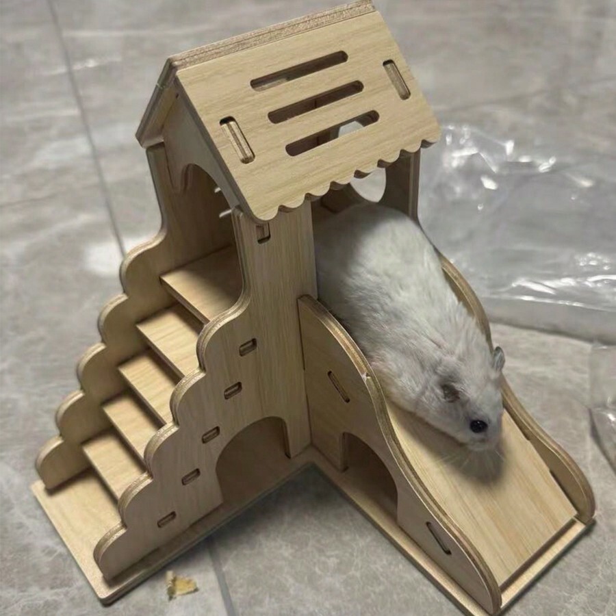 Hamster Wooden Toy Hideout House & Slide & Loft Wooden House | SHEIN USA