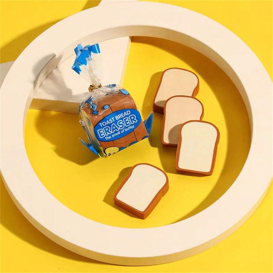 4 pcs toast bread shaped eraser stationery, 3D bread eraser cartoon ...