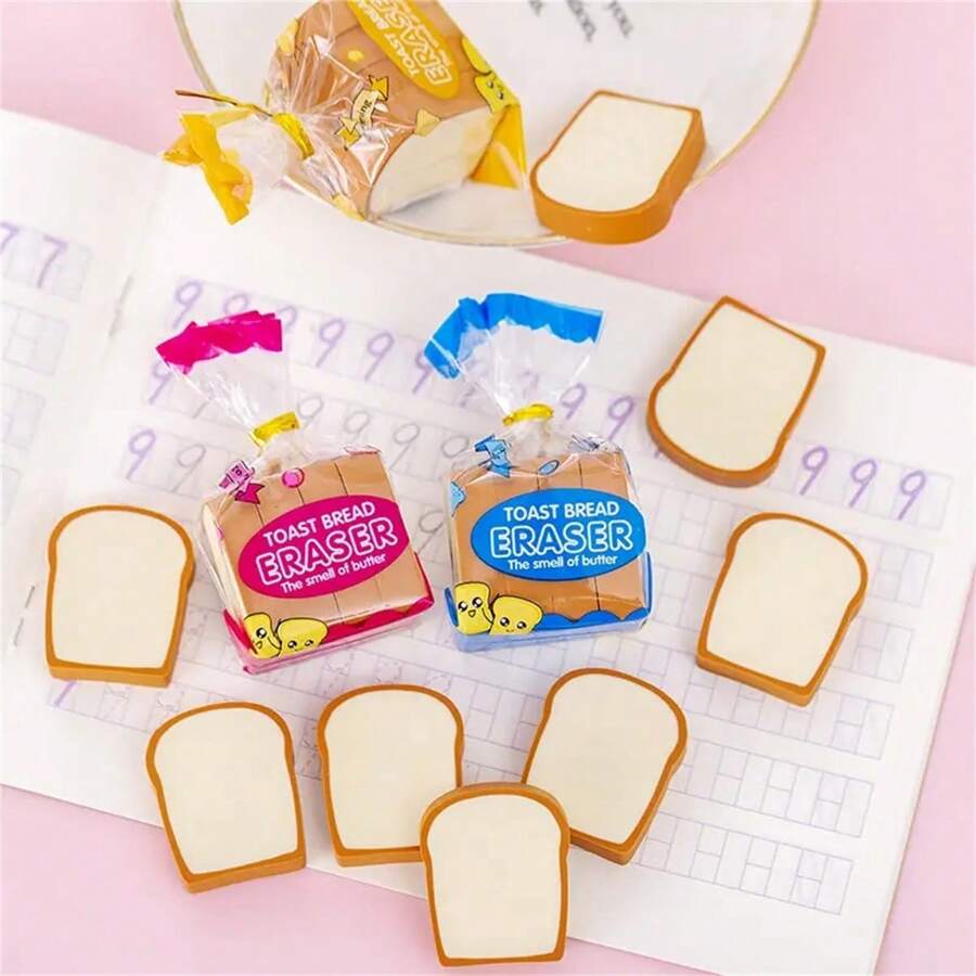 4 pcs toast bread shaped eraser stationery, 3D bread eraser cartoon ...