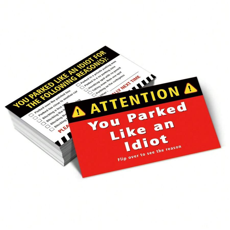50pcs Funny Parking Violation Cards - 'you Park Like An Idiot' Sticker ...