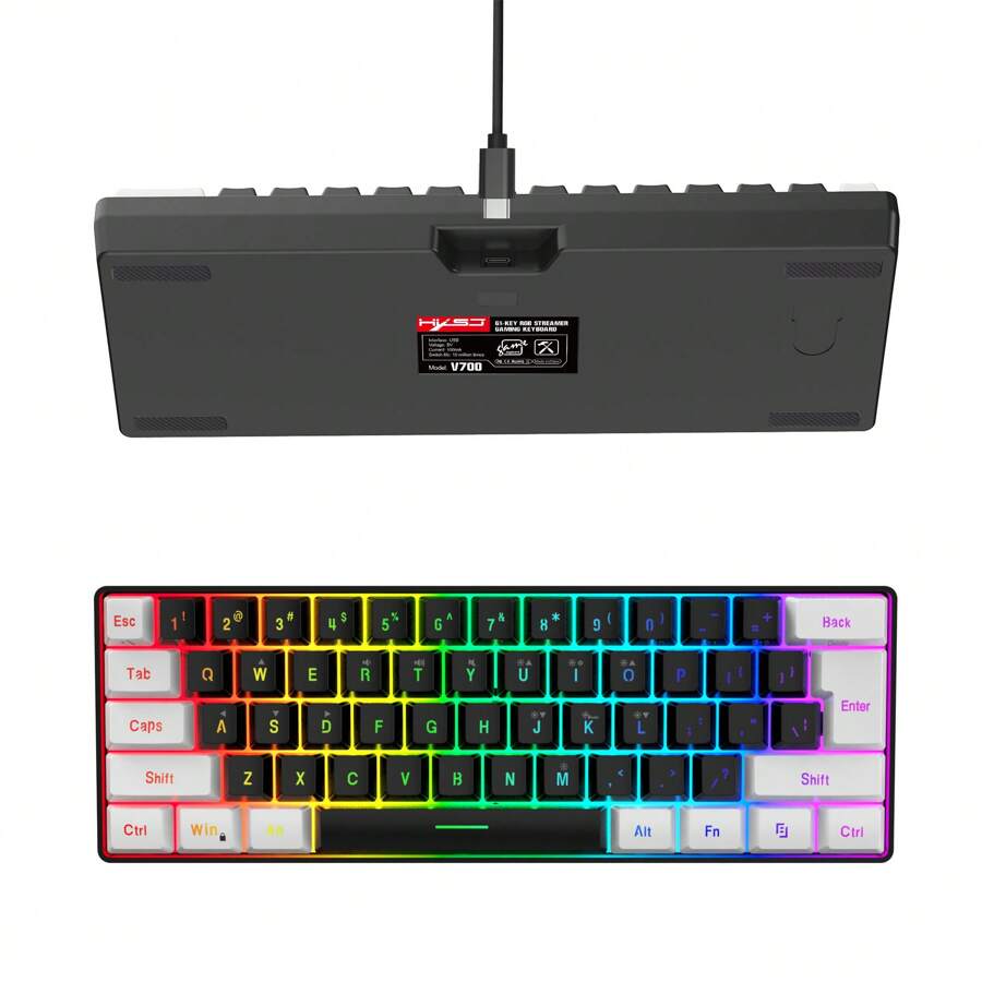 HXSJ 60% Wired Gaming Keyboard, Small RGB Backlit Membrane Gaming ...