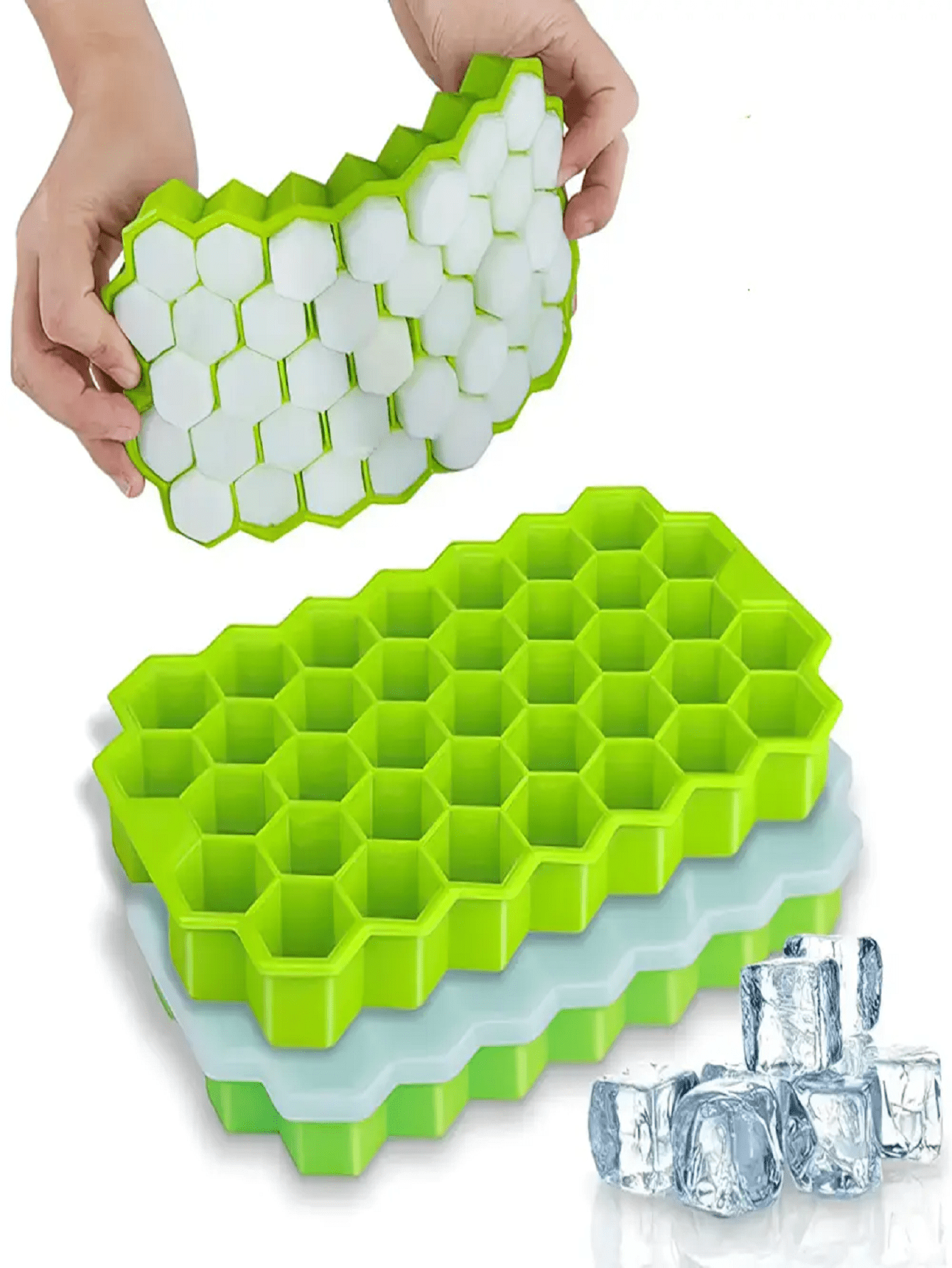 1pc Green Ice Tray Mould Silicone 37 Hexagonal Honeycomb Ice Cube Tray ...