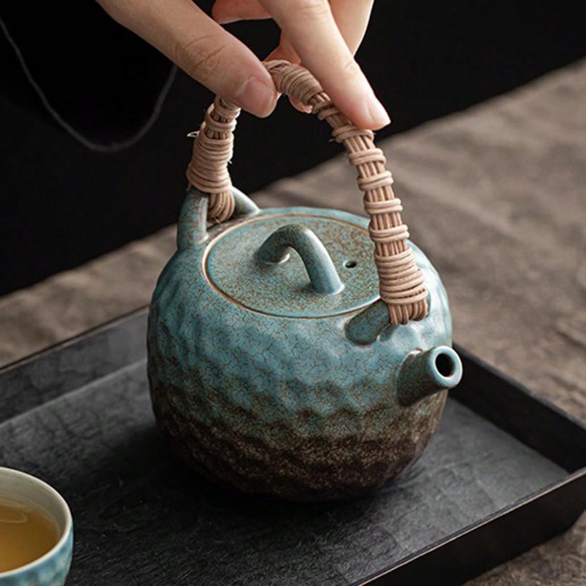 One Wicker Handle Ceramic Teapot, High-end Pottery Teapot Suitable For ...