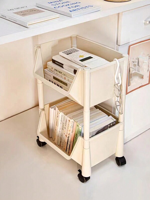 1pc Rolling Storage Cart 2-Tier Storage Rack Trolley Utility Cart ...