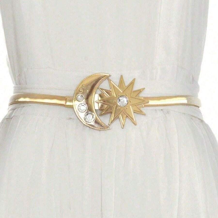 Women'S Metal Spring Waist Chain With Sun And Moon Decorative Buckle ...
