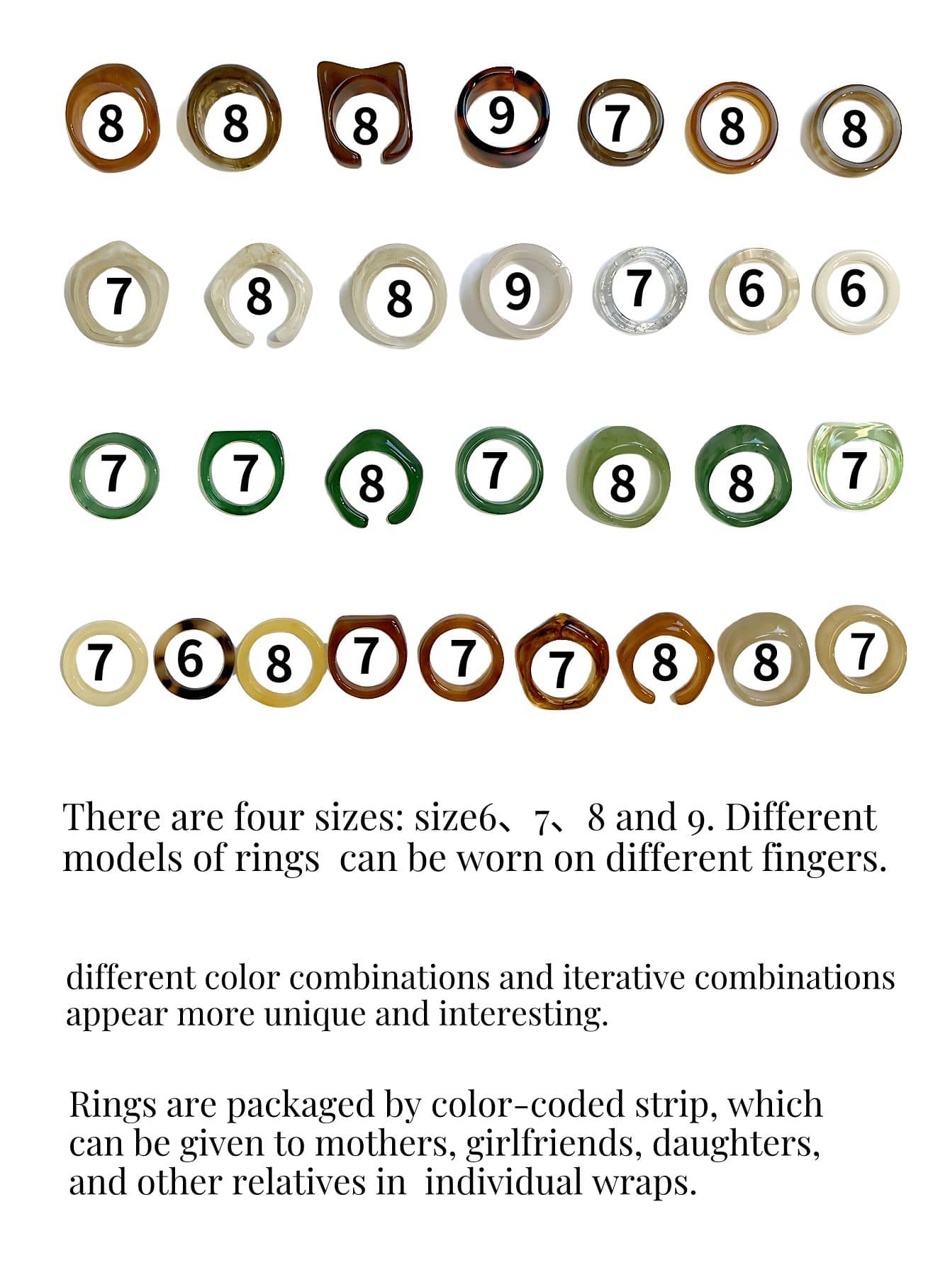 30pcs/set Wide Translucent Tie-dye Resin Chunky Ring Set Irregular Open ...