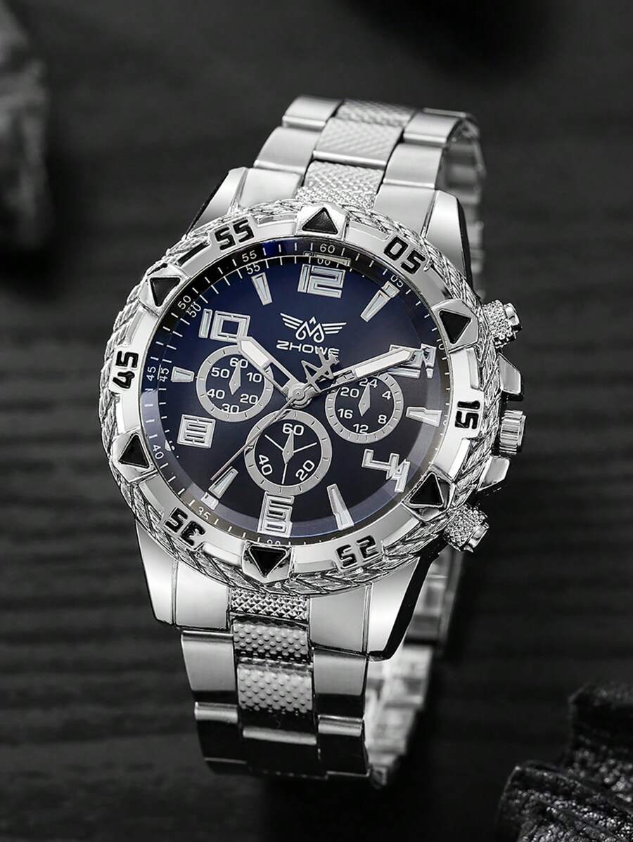 1pc Men`S Fashion Business Triple Eye Decorated Quartz Wrist Watch ...