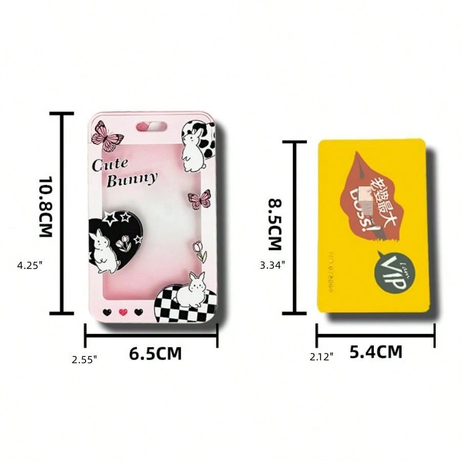 1pc Kawaii ID Card Cover with Spring Keychain, Acrylic ID Card Holder ...
