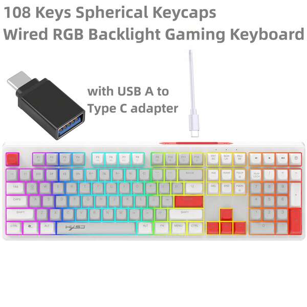 HXSJ Gaming Keyboard Wired 108 Keys Full Size RGB Backlight PC Keyboard ...