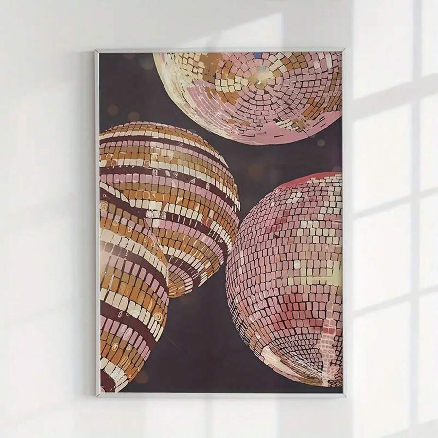 1pc Interesting Disco Dance Poster, Retro Fashion Mirror Ball Art Print ...