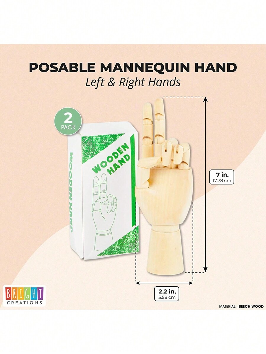 Bright Creations Posable Hand Model for Art, Left and Right Mannequin ...