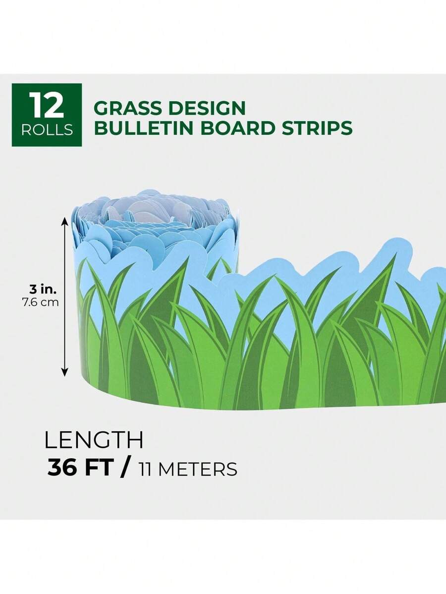 12 Pack Green Grass Bulletin Board Border Strips, Spring Classroom ...