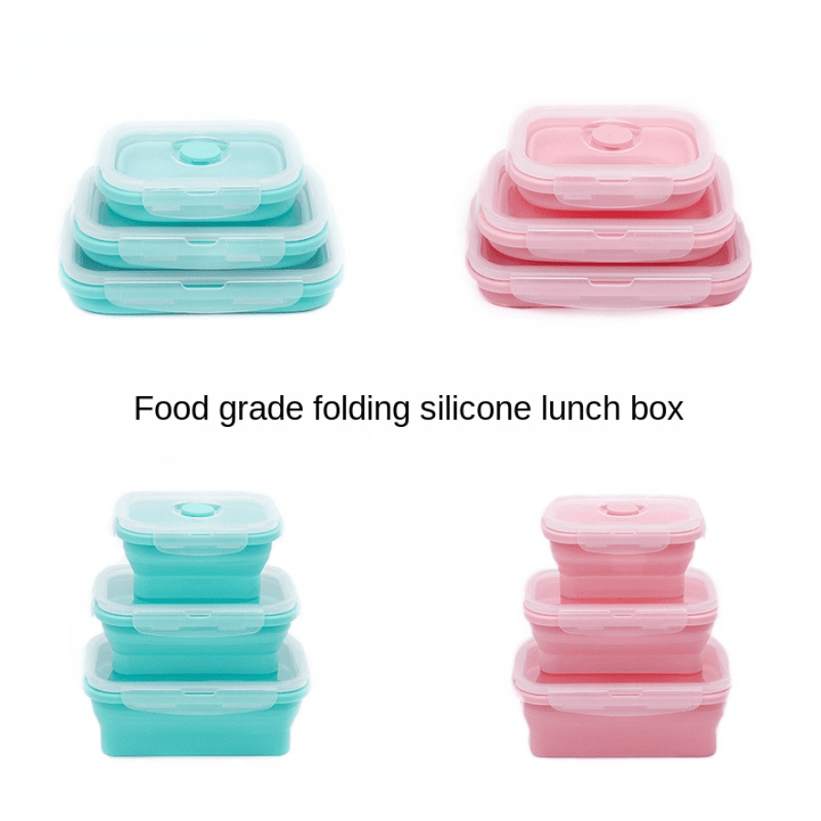 Silicone Lunch Box, Foldable Covered Food Storage Container, Bento Box, Kitchen Leftover Box ...