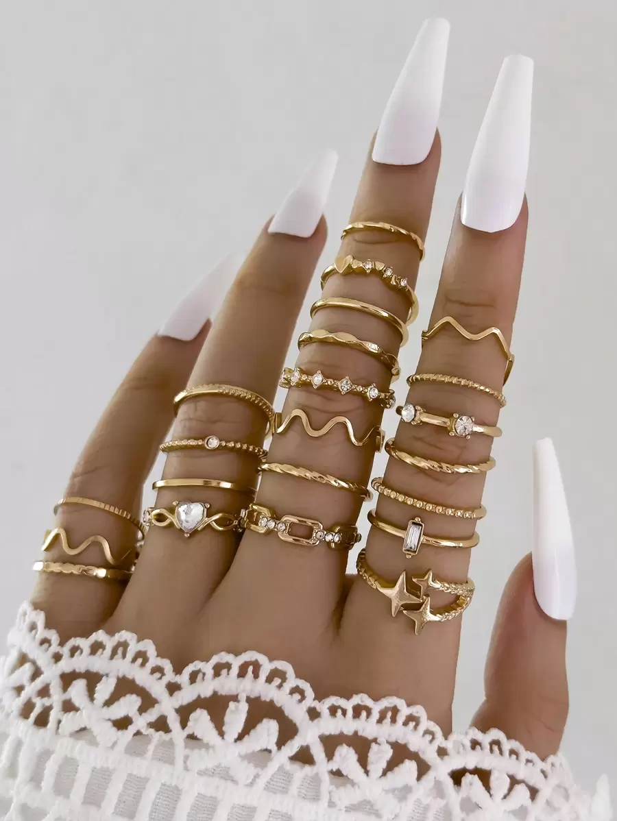 22pcs Fashionable Heart Shaped Ring Set, Simple Geometric Design With ...