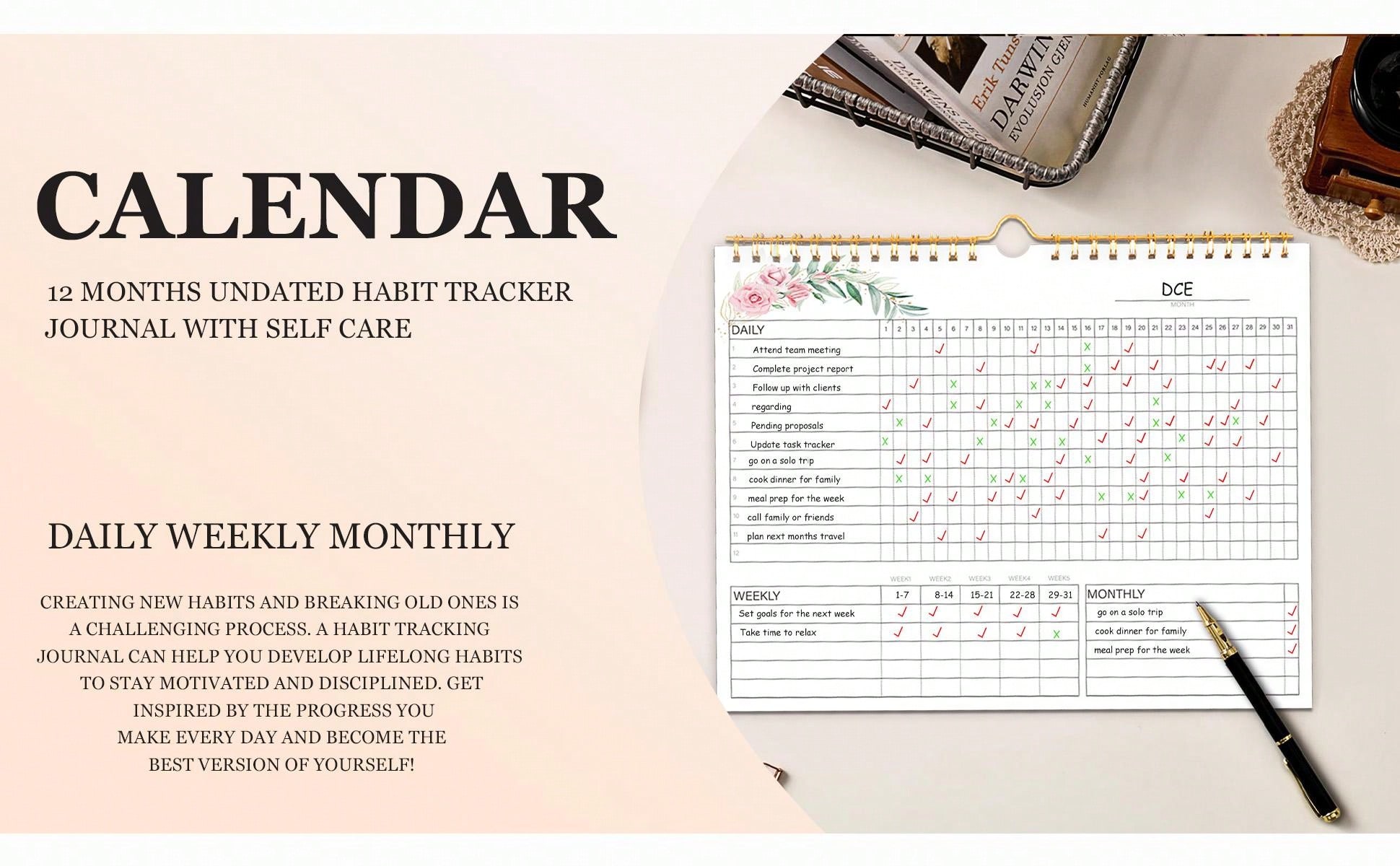 Habit Tracker Calendar Spiral Binding Habit Journal with 12 Different ...