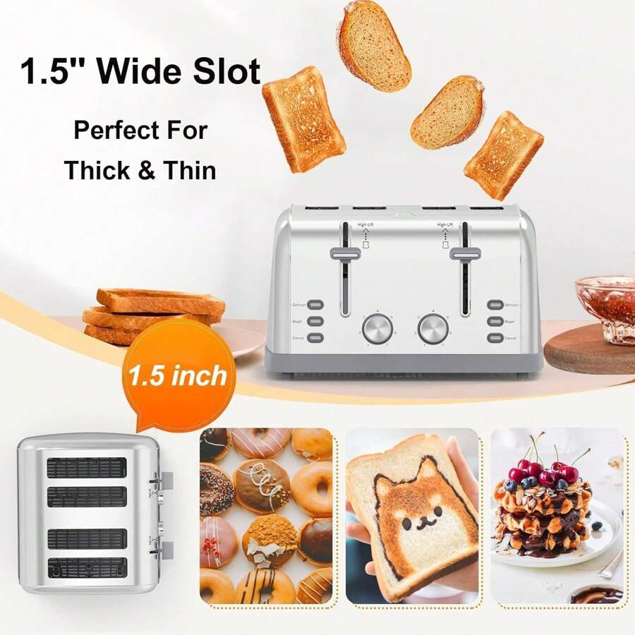 Toaster 4 Slice, Stainless Steel Toater with 7 Shade Settings,Best ...