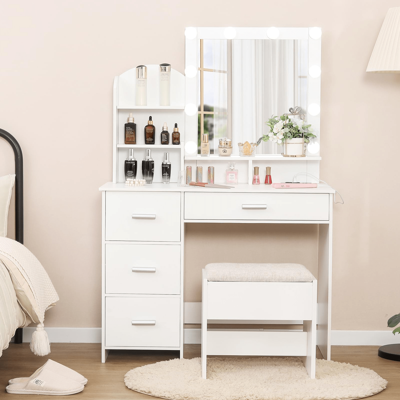 Fangsum Vanity Desk with Mirror and 10 LED Lights, Makeup Vanity with ...