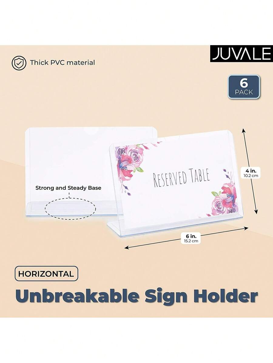 6 Pack Clear Sign Holders 4x6 - Table Top Plastic Display Stand Slant ...