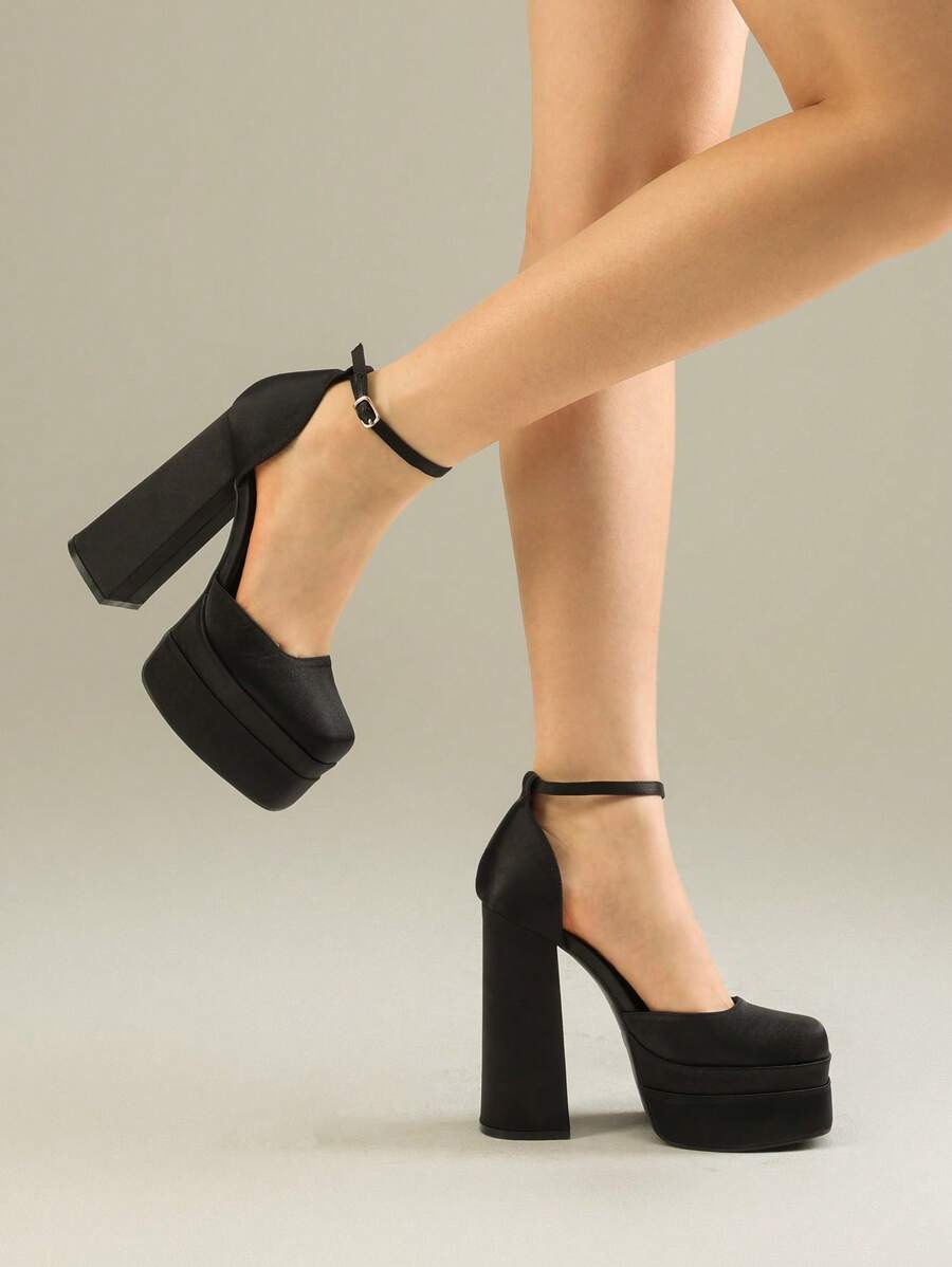 Women'S High Chunky Platform Closed Toe Block Heels Square Toe Ankle ...