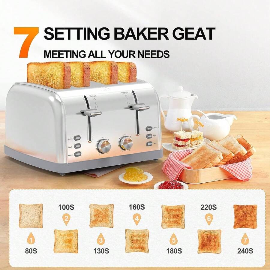 Toaster 4 Slice, Stainless Steel Toater with 7 Shade Settings,Best ...