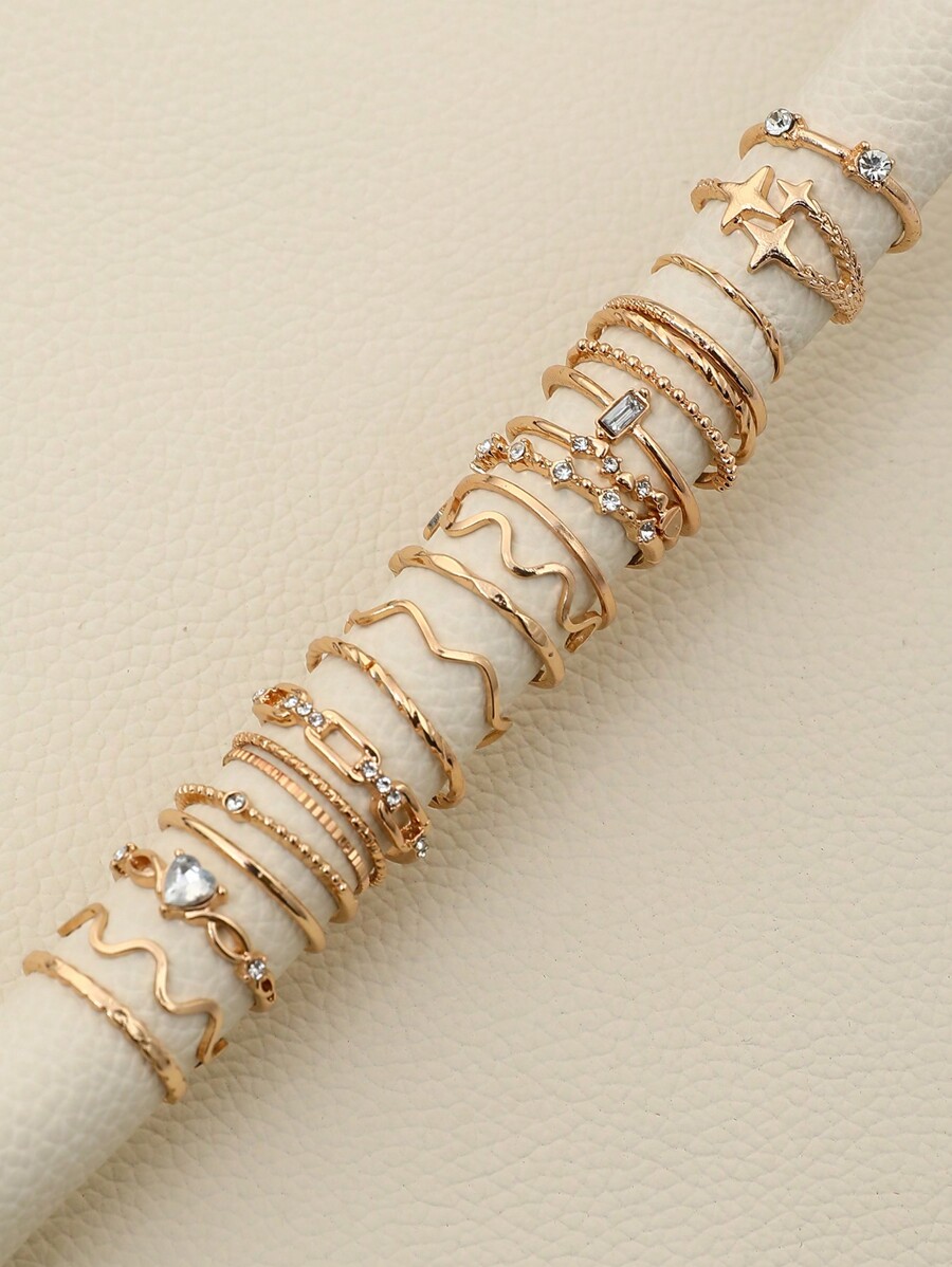 22pcs Fashionable Heart Shaped Ring Set, Simple Geometric Design With ...