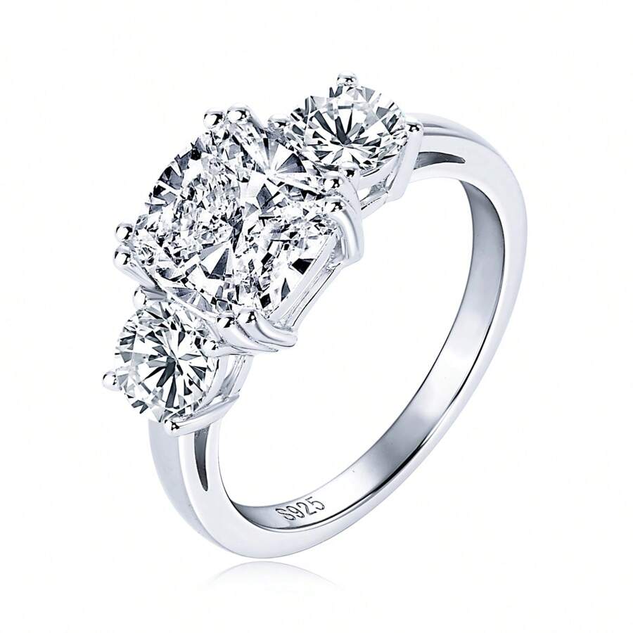 1PC Alle Moissanite Drie Stenen Verlovingsring Voor Vrouwen 100% 925 ...