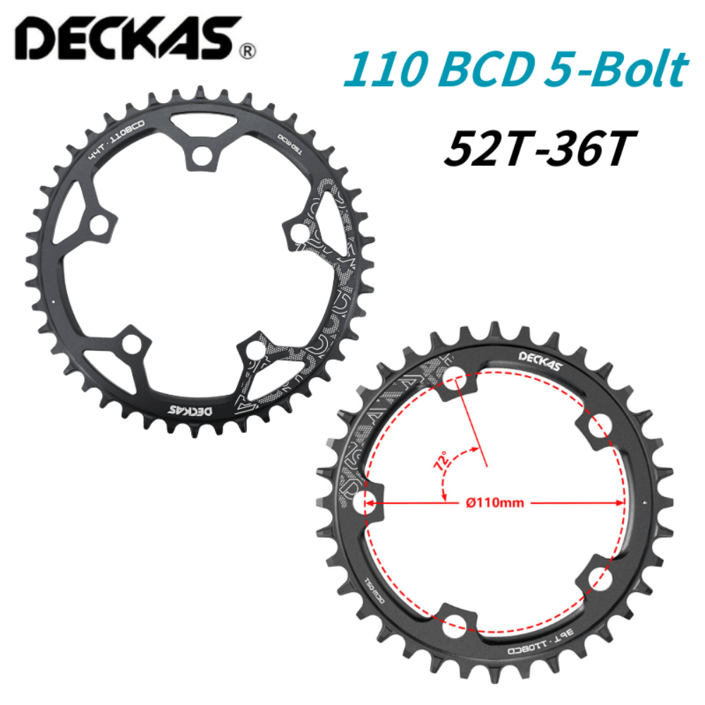 DECKAS 110BCD 5 Bolt Road Bike Narrow Wide Tooth Chainring 52T-36T ...