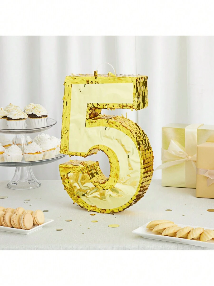 Gold Foil Number 5 Pinata For 5th Birthday Party Decorations, Table ...