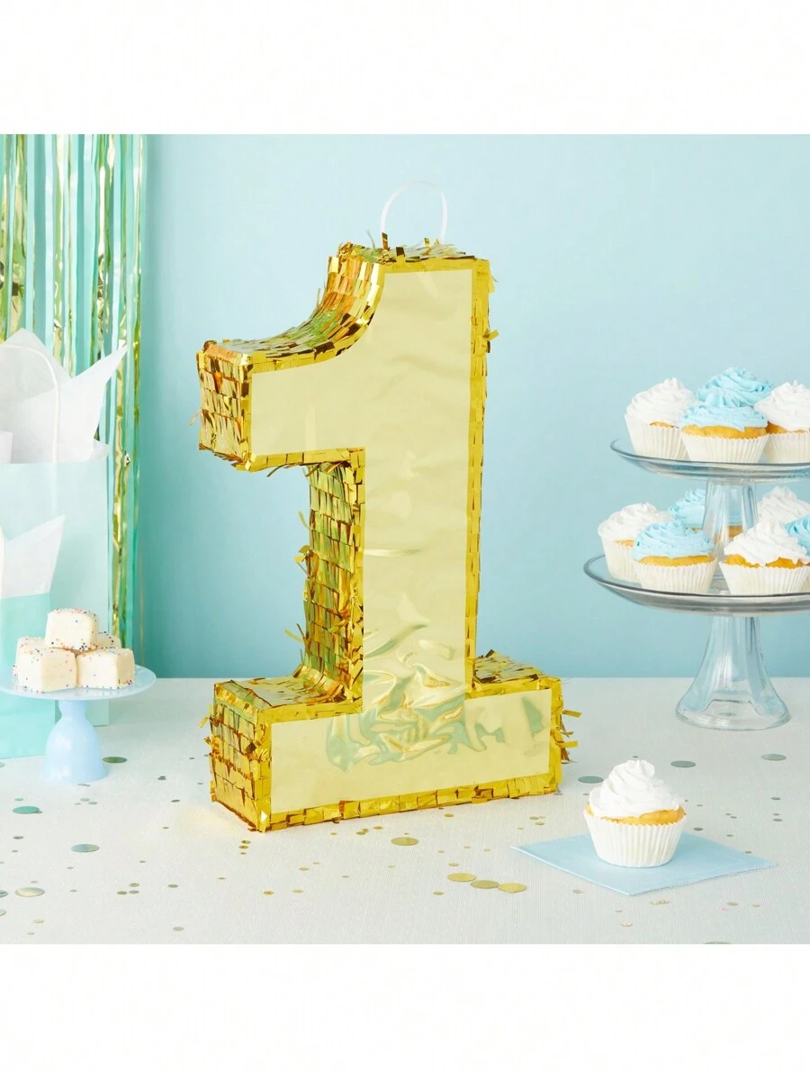 Gold Foil Number 1 Pinata For 1st Birthday Party Decorations, Photo ...